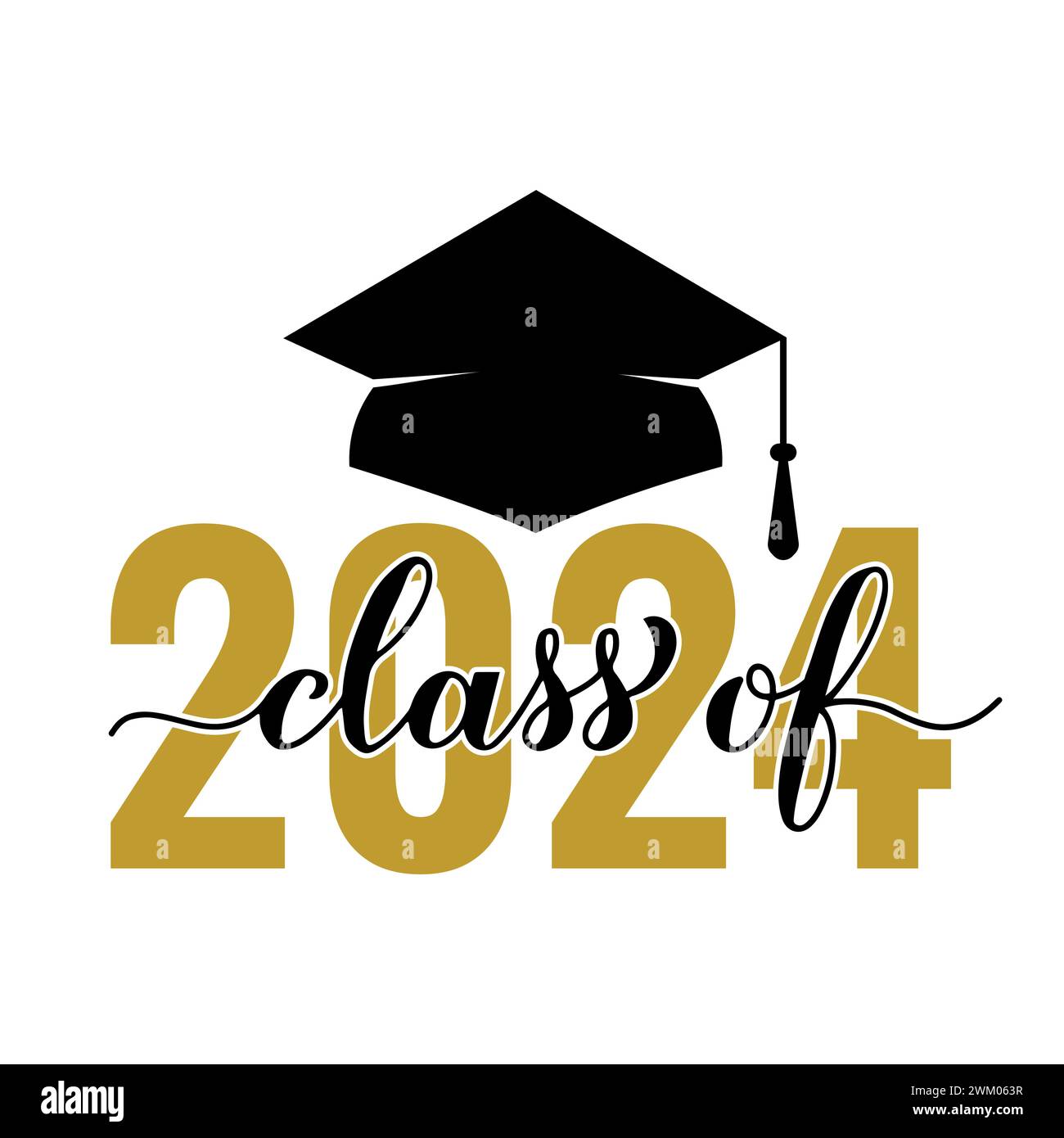 Class of 2024 lettering with graduation cap isolated on white ...