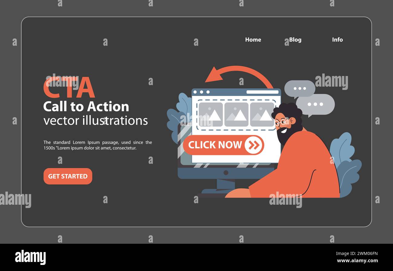 CTA enhancement concept. Enthusiastic developer points to a vibrant ...