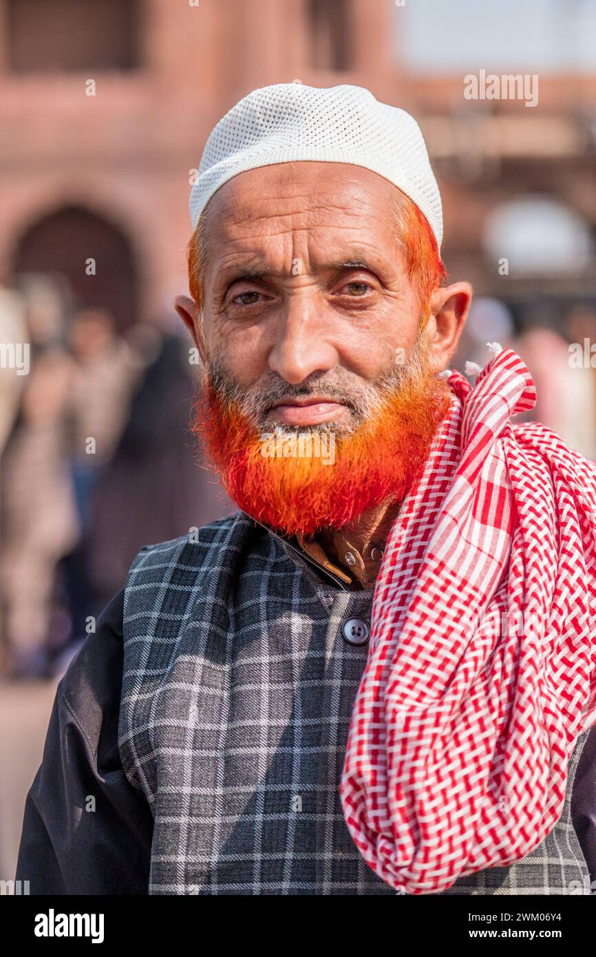 a red bearded Muslim man at the Jama Masjid mosque in Delhi Stock Photo ...