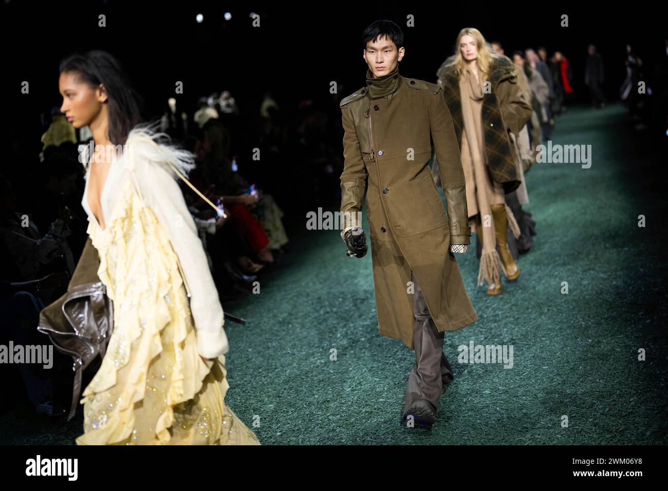 A model wears a creation for the Burberry Winter 2024 fashion show on ...