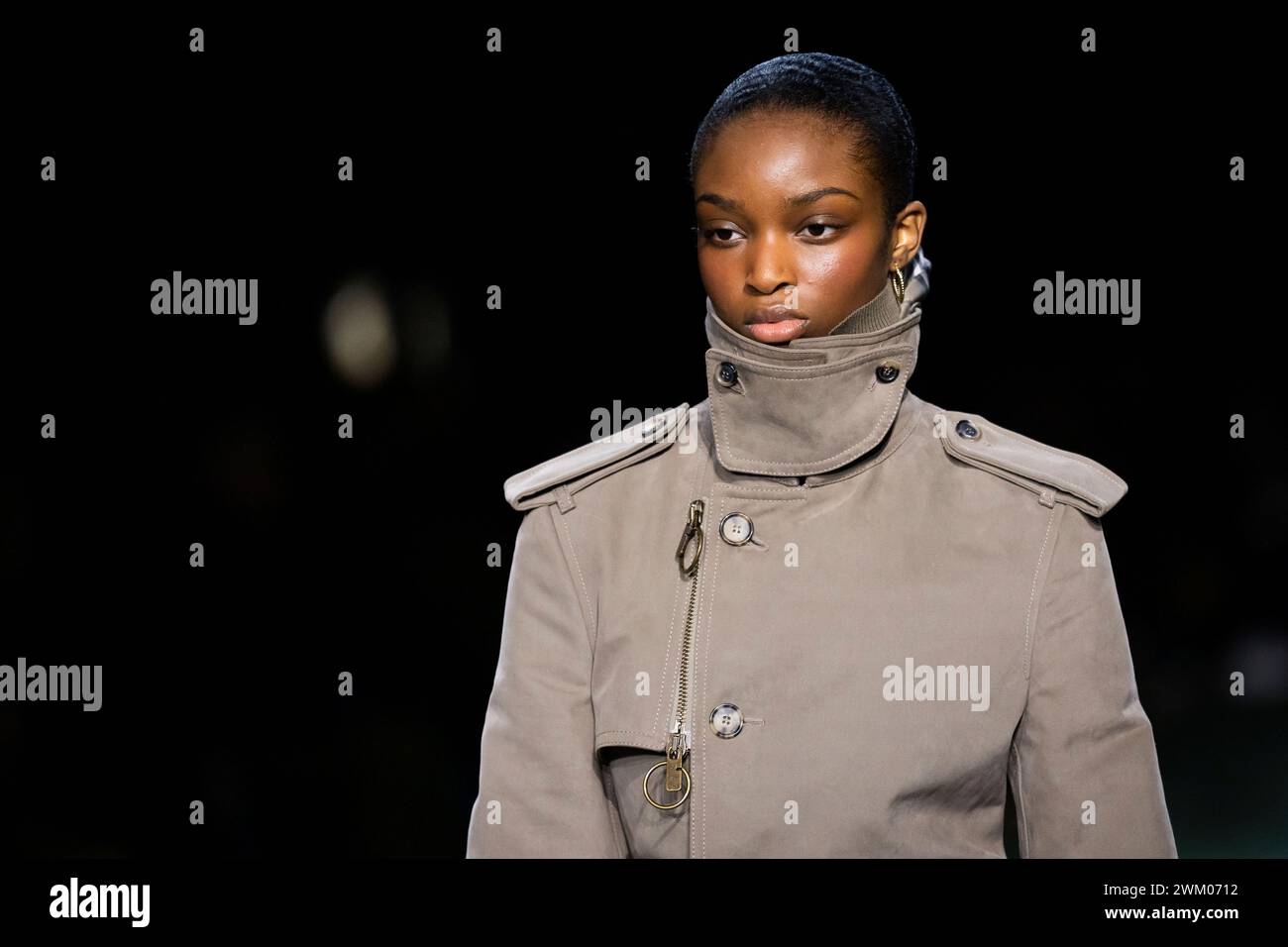 A model wears a creation for the Burberry Winter 2024 fashion show on ...