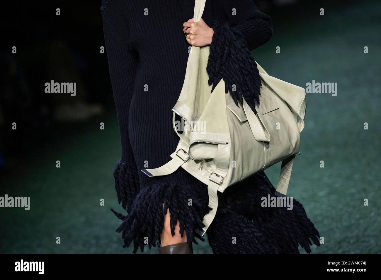 A model wears a creation for the Burberry Winter 2024 fashion show on ...