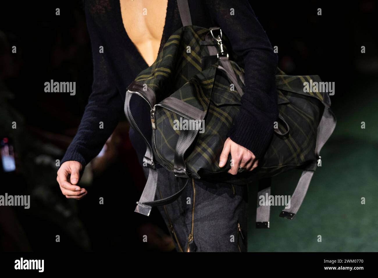 A model wears a creation for the Burberry Winter 2024 fashion show on ...