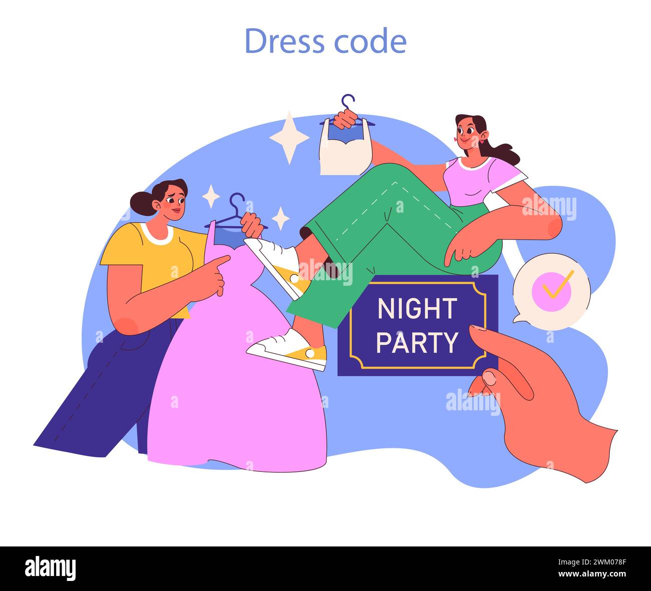 Dress Code Selection concept. Friends gather to pick the perfect party ...
