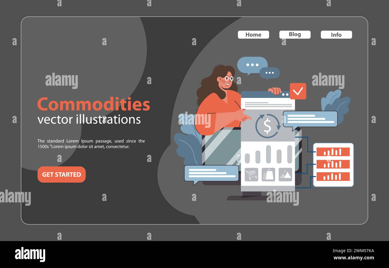 Confident woman navigates commodities market on digital interface ...