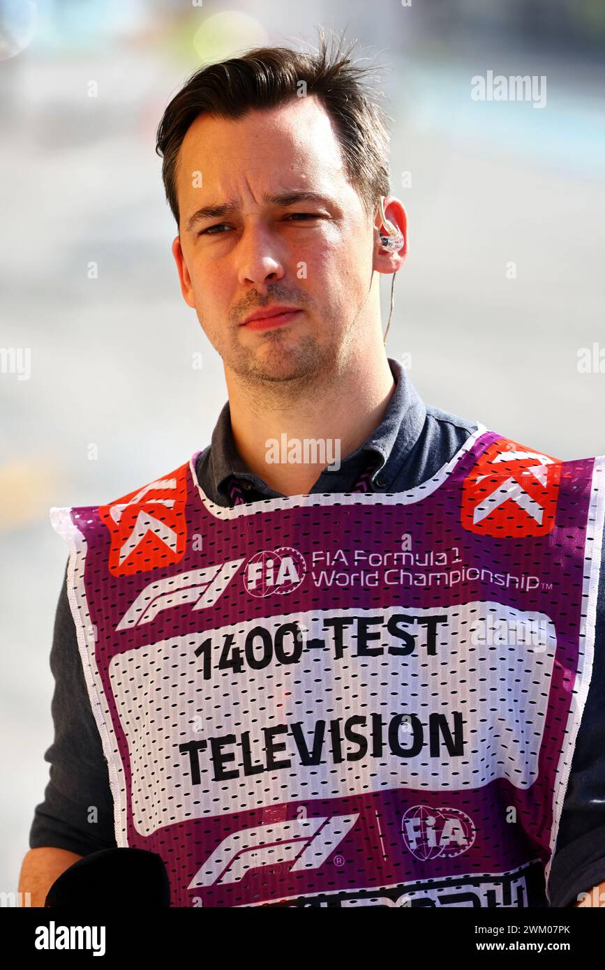 Sakhir, Bahrain. 23rd Feb, 2024. Alex Jacques (GBR) F1TV and Channel 4 Commentator. 23.02.2024 ...