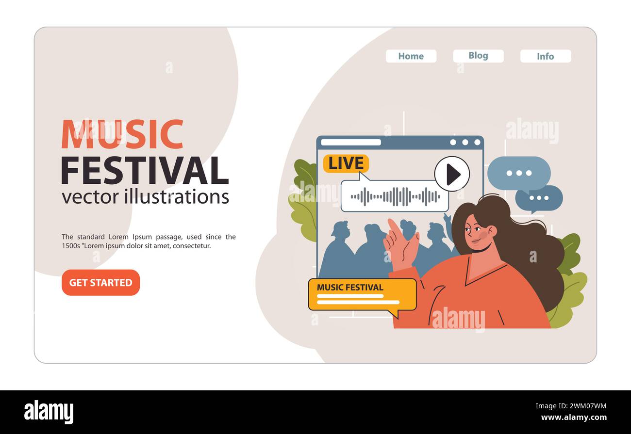 Young woman interacting with a live music festival streaming on her ...