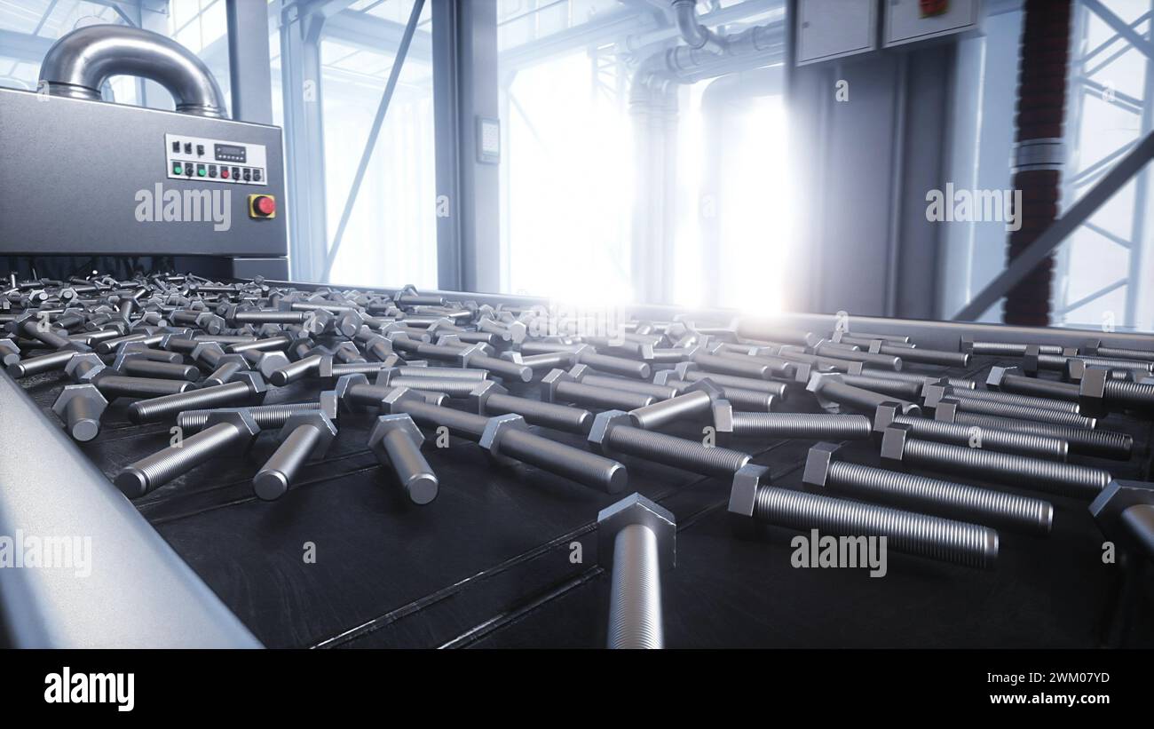 bolt factory process. Production line. 3d rendering Stock Photo - Alamy