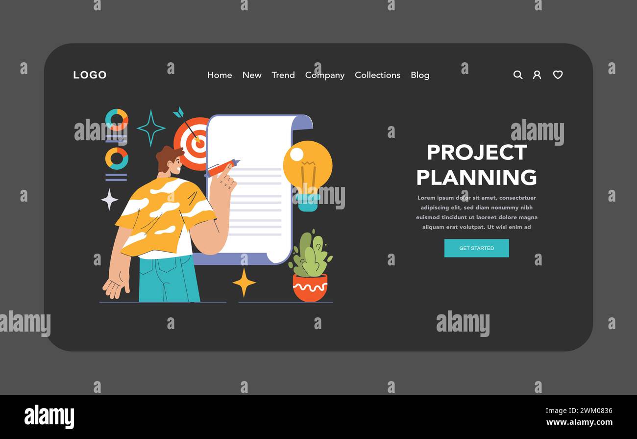 Project Planning concept. Professional outlining steps on blueprint ...