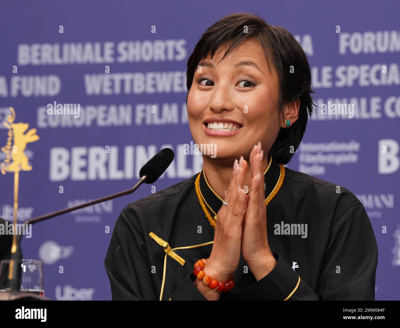 Berlin, Germany. 23rd Feb, 2024. Actress Thinley Lhamo laughs during ...