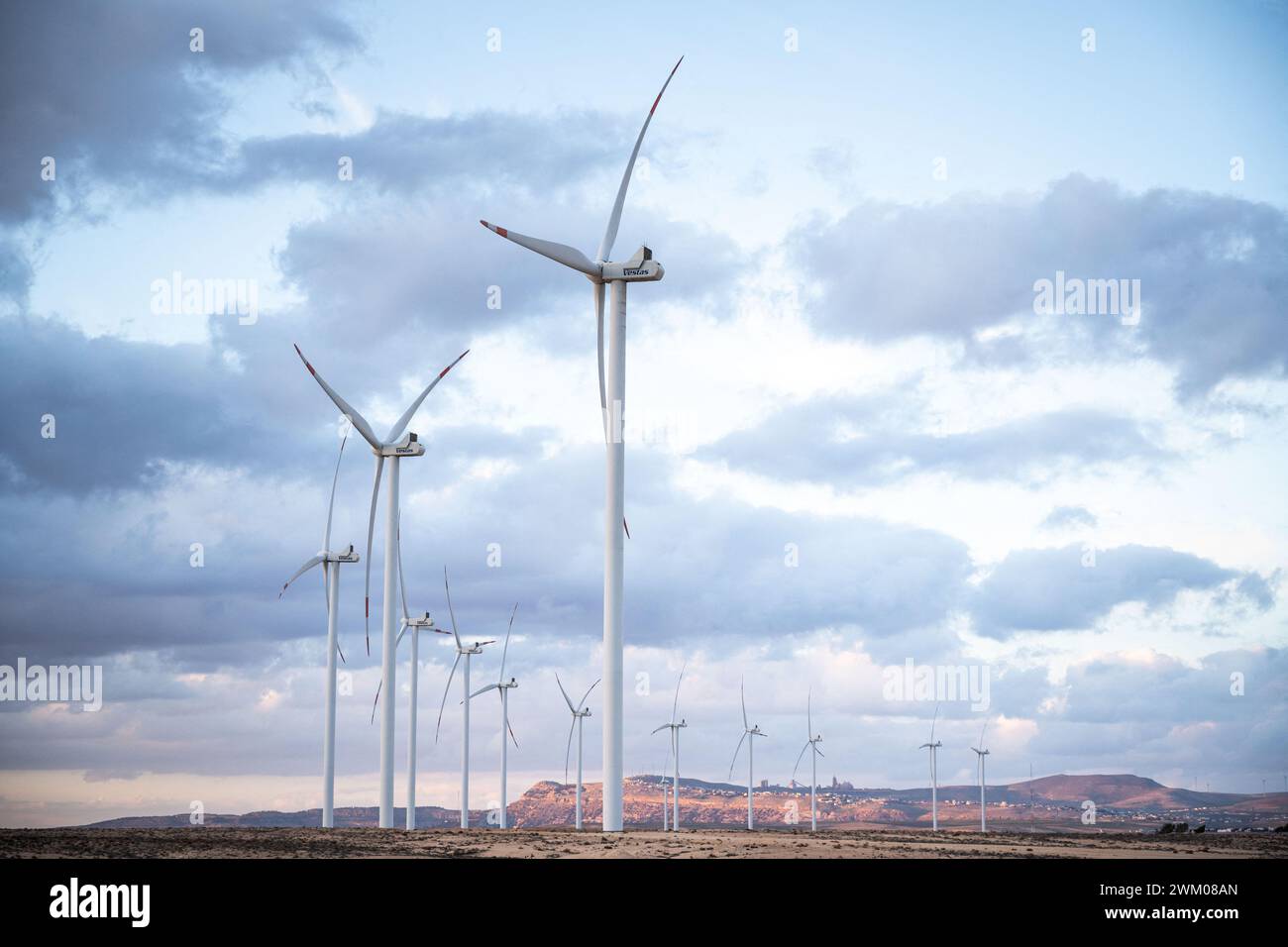 Jordan. 14th Feb, 2024. A wind turbine field near Petra, one of the 7 ...