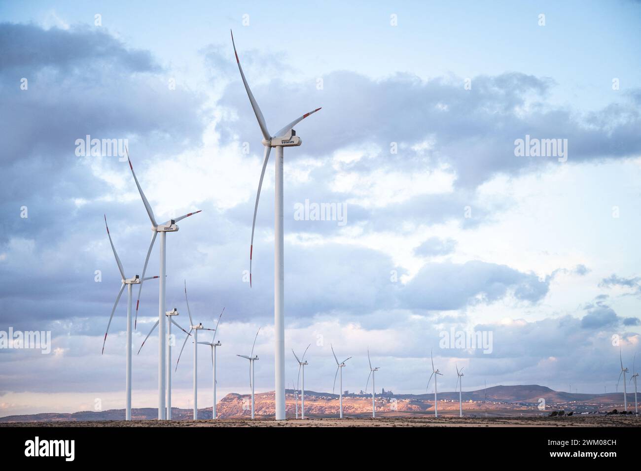 Jordan. 14th Feb, 2024. A wind turbine field near Petra, one of the 7 ...