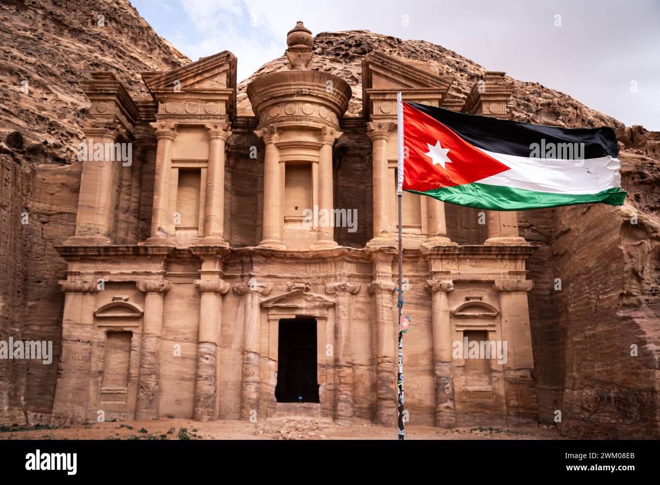 Petra, Jordan. 15th Feb, 2024. The Ad-Deir Monastery with a Jordanian ...