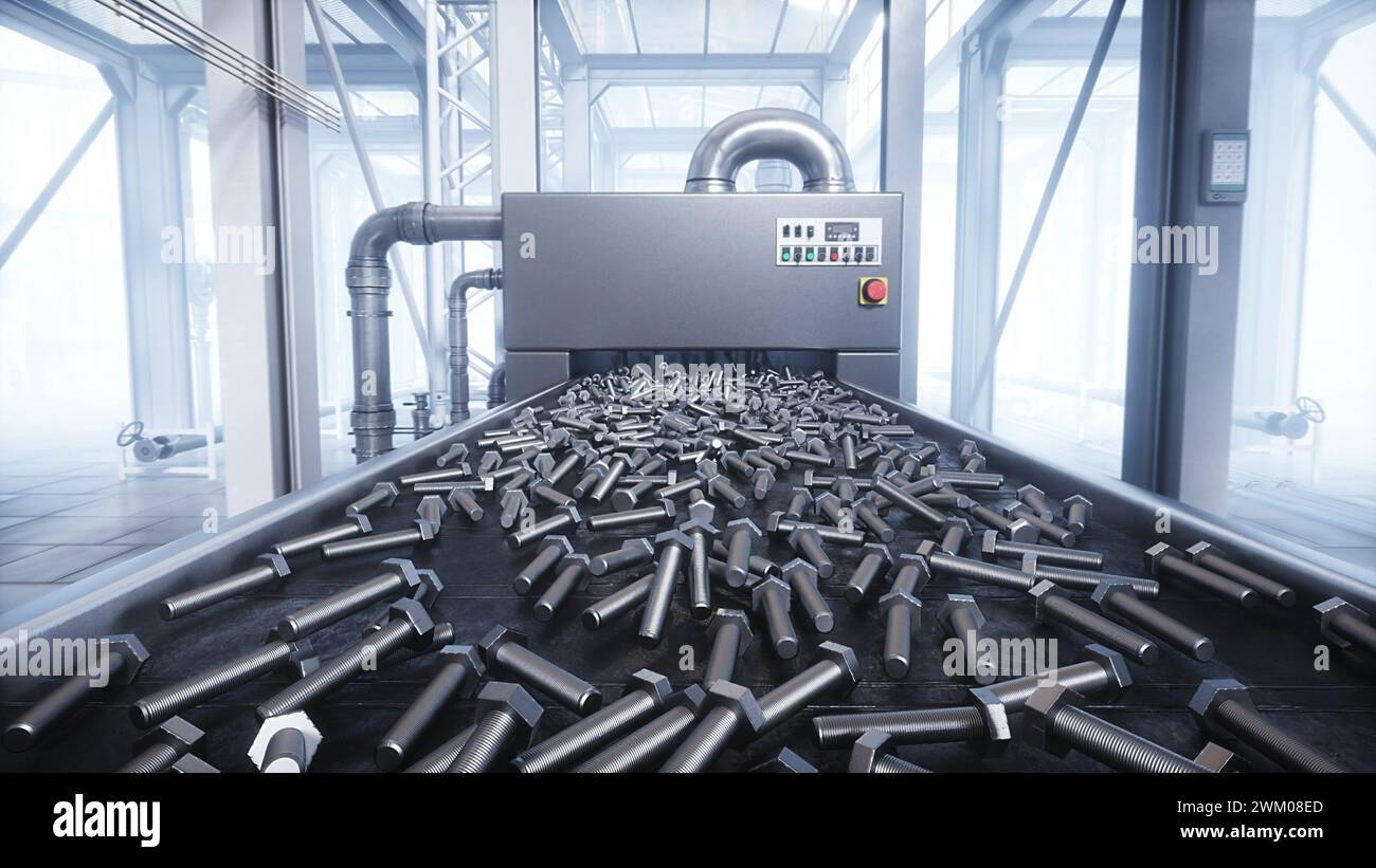 bolt factory process. Production line. 3d rendering Stock Photo - Alamy