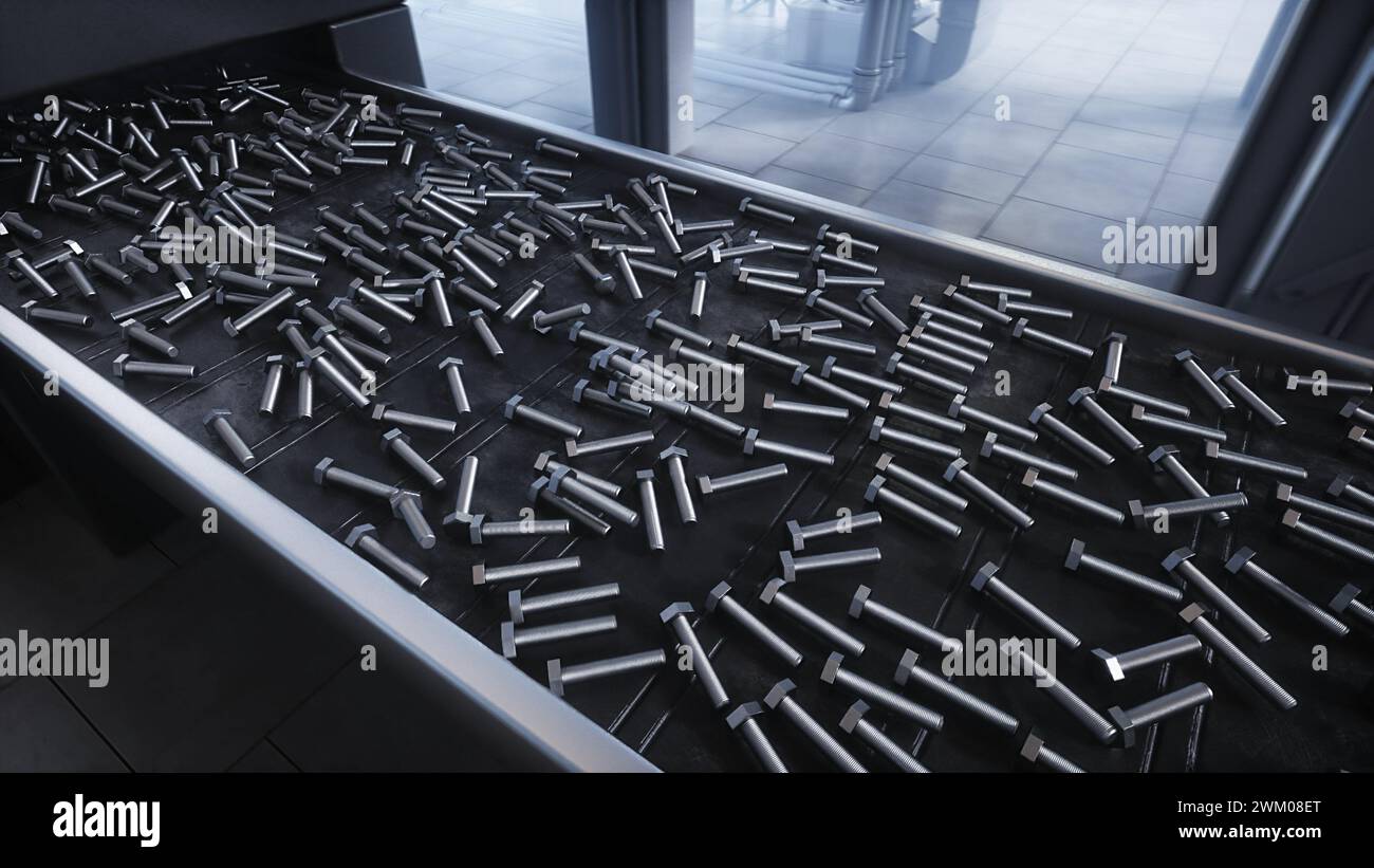 bolt factory process. Production line. 3d rendering Stock Photo - Alamy