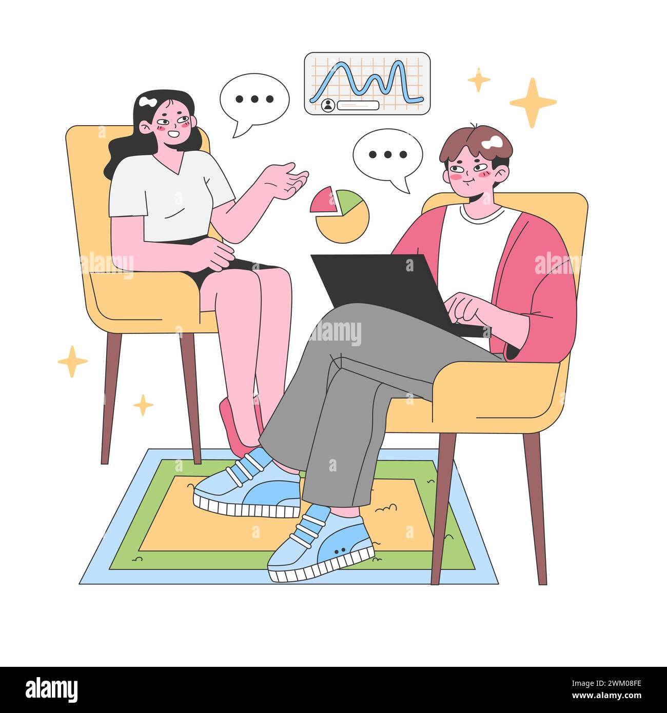 Two colleagues engaging in a data-driven discussion at a cozy workspace ...