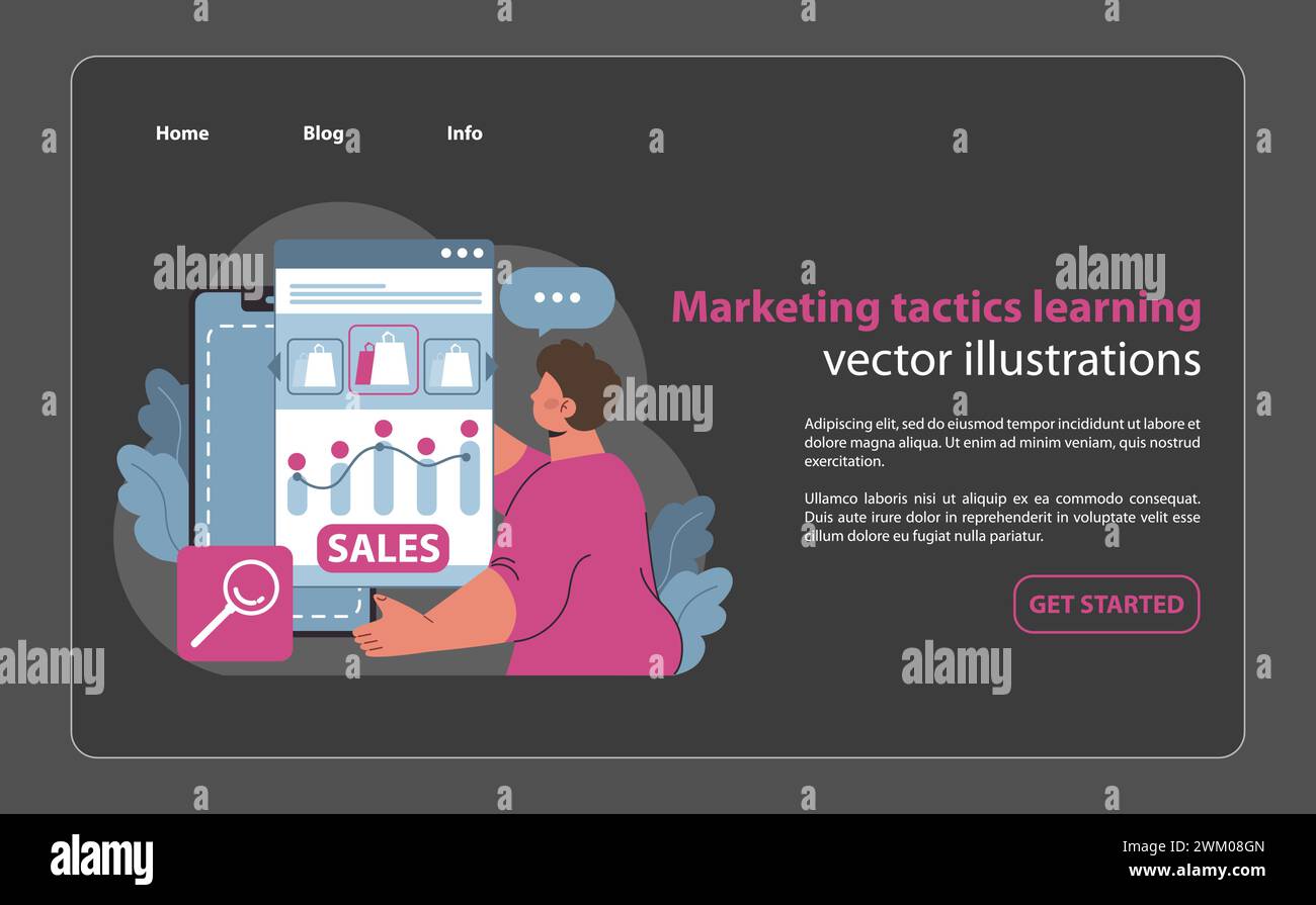 Marketing strategy learning concept. Professional enriching skills in sales tactics and market ...