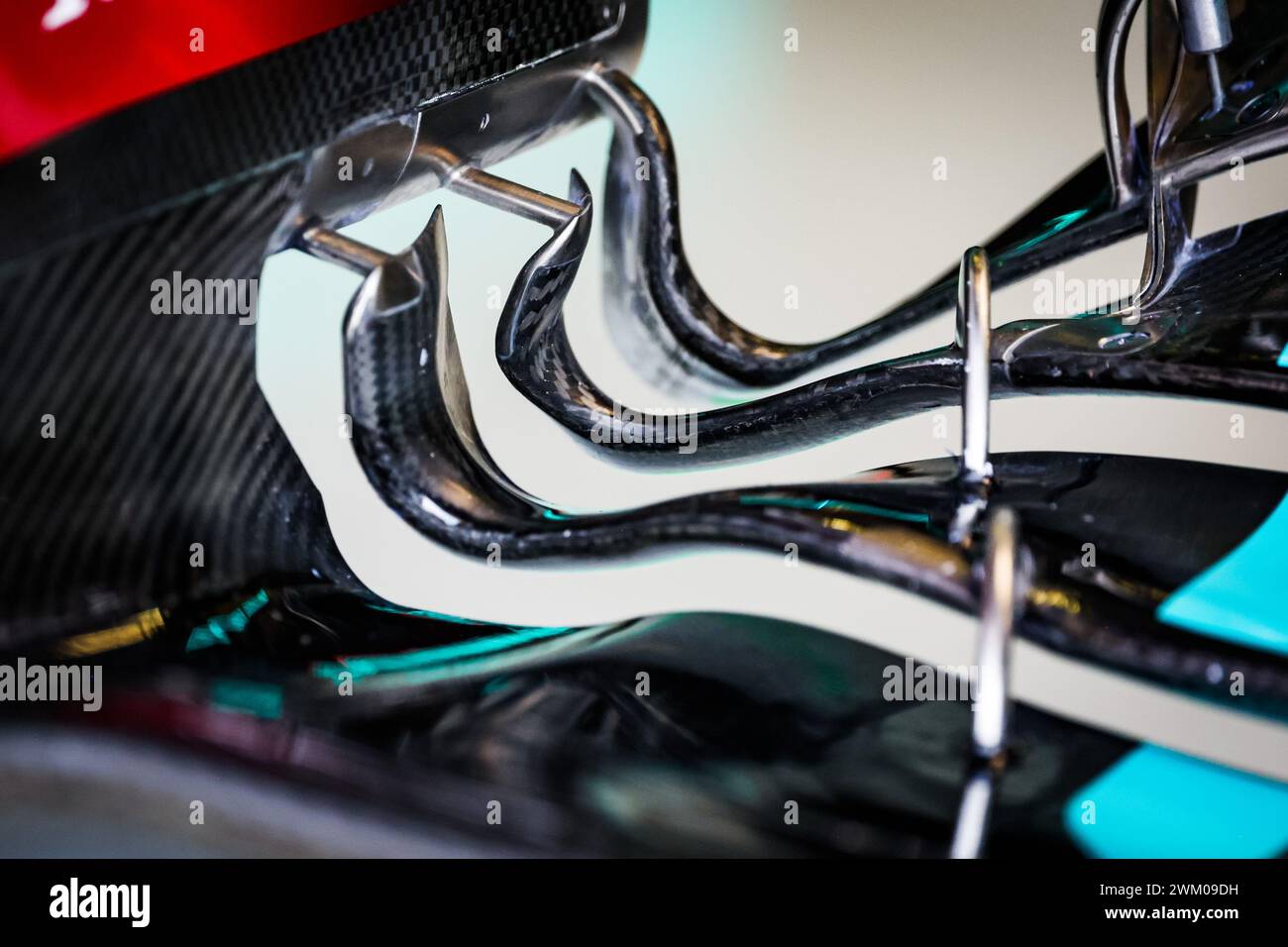 Mercedes AMG F1 Team W15, mechanical detail of the front wing during ...