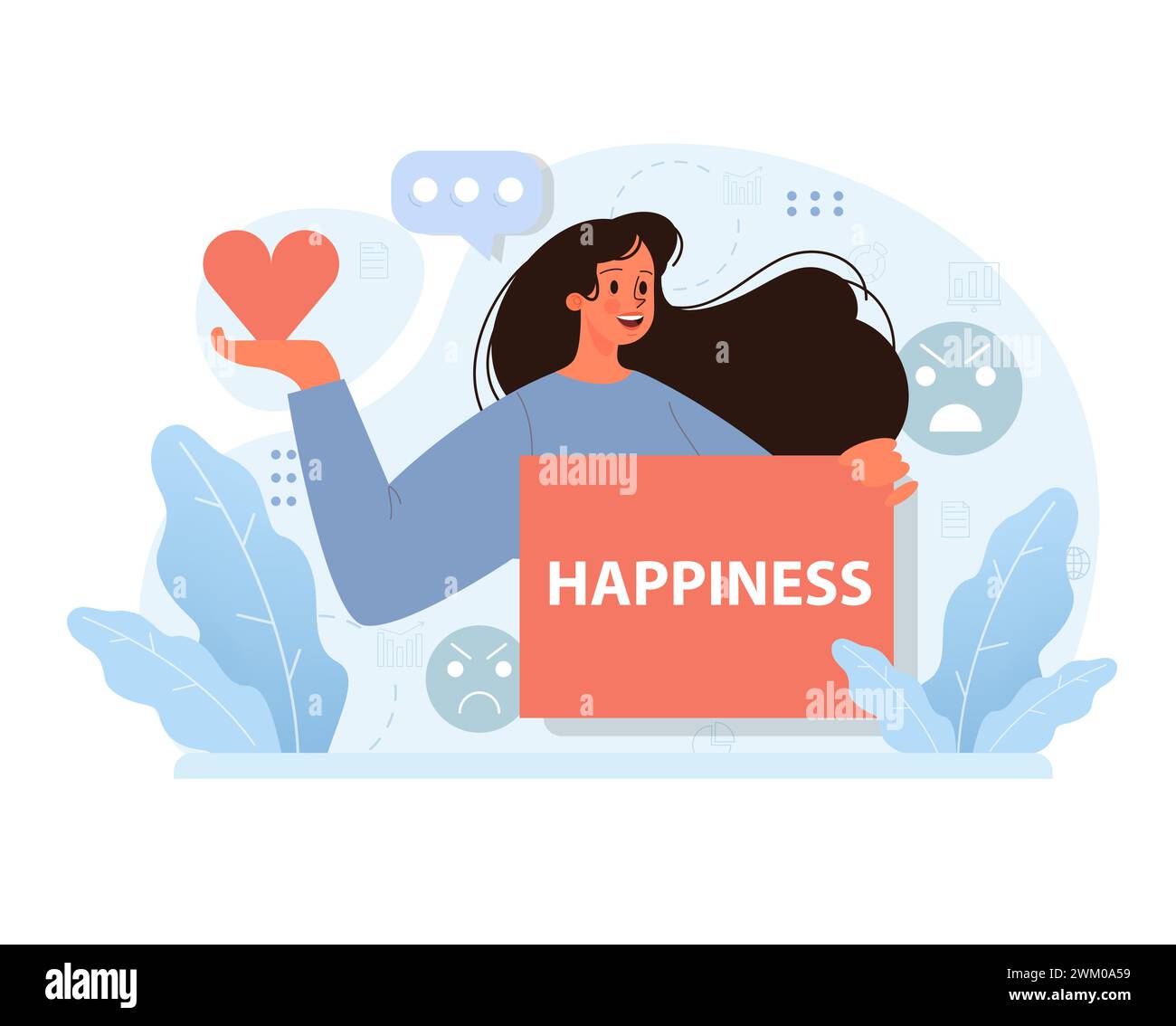 Joyful woman expressing happiness. Holding a heart, amidst digital ...