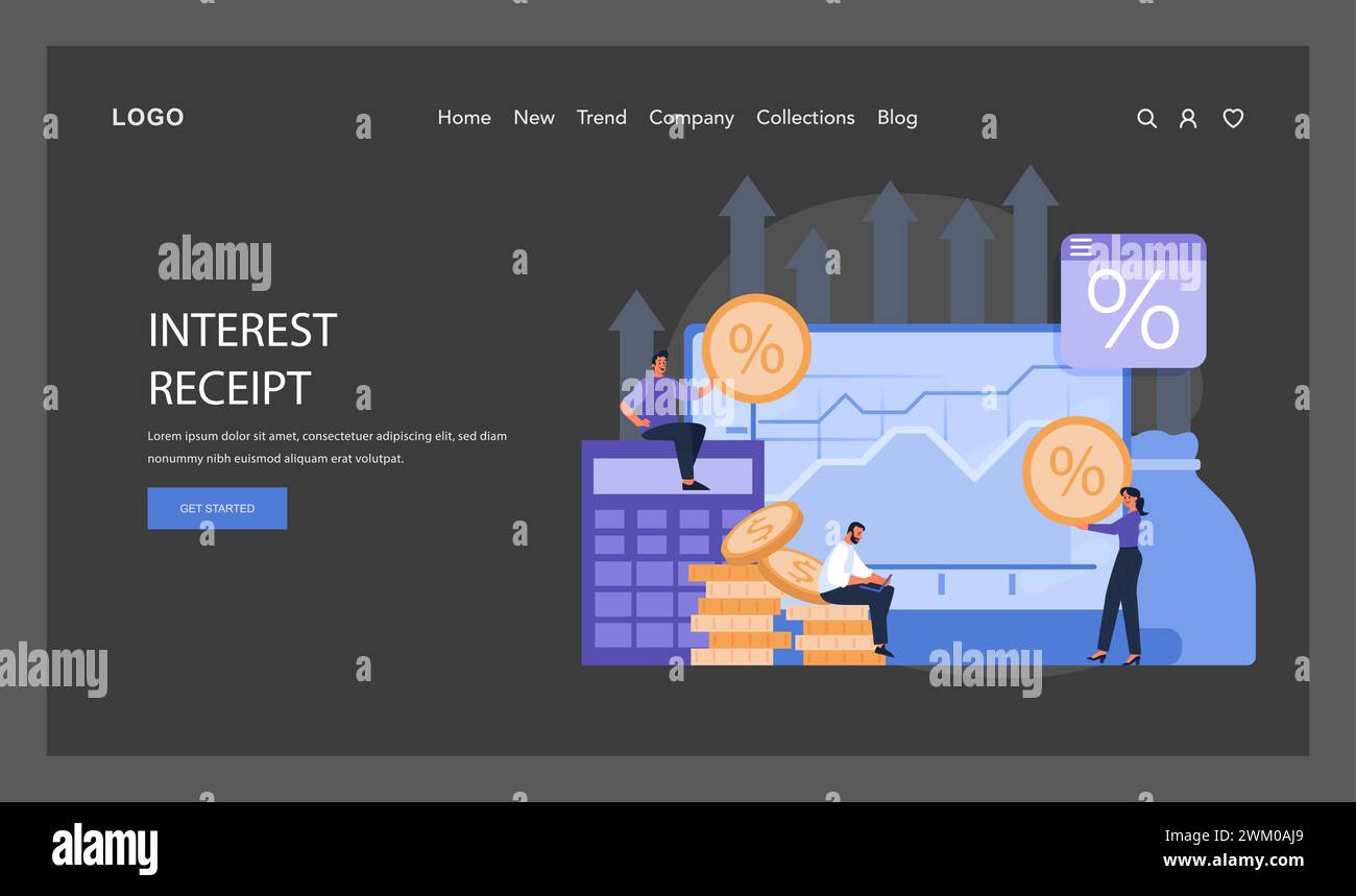 Interest Receipt dark or night mode web, landing. Maximizing earnings ...