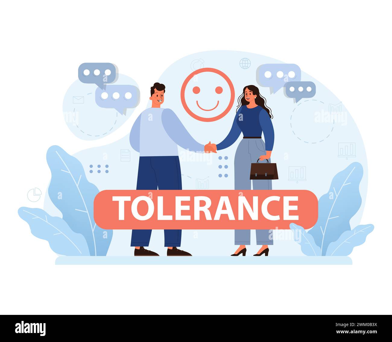 Promoting tolerance in the workplace. Man and woman shaking hands ...
