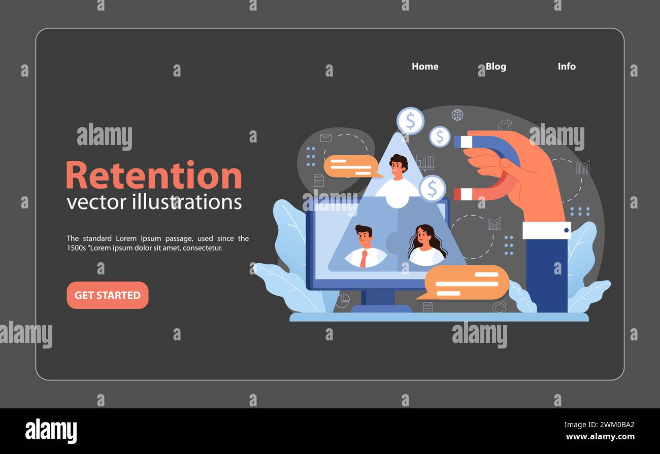 Retention strategy concept. A large hand magnetically attracts and ...