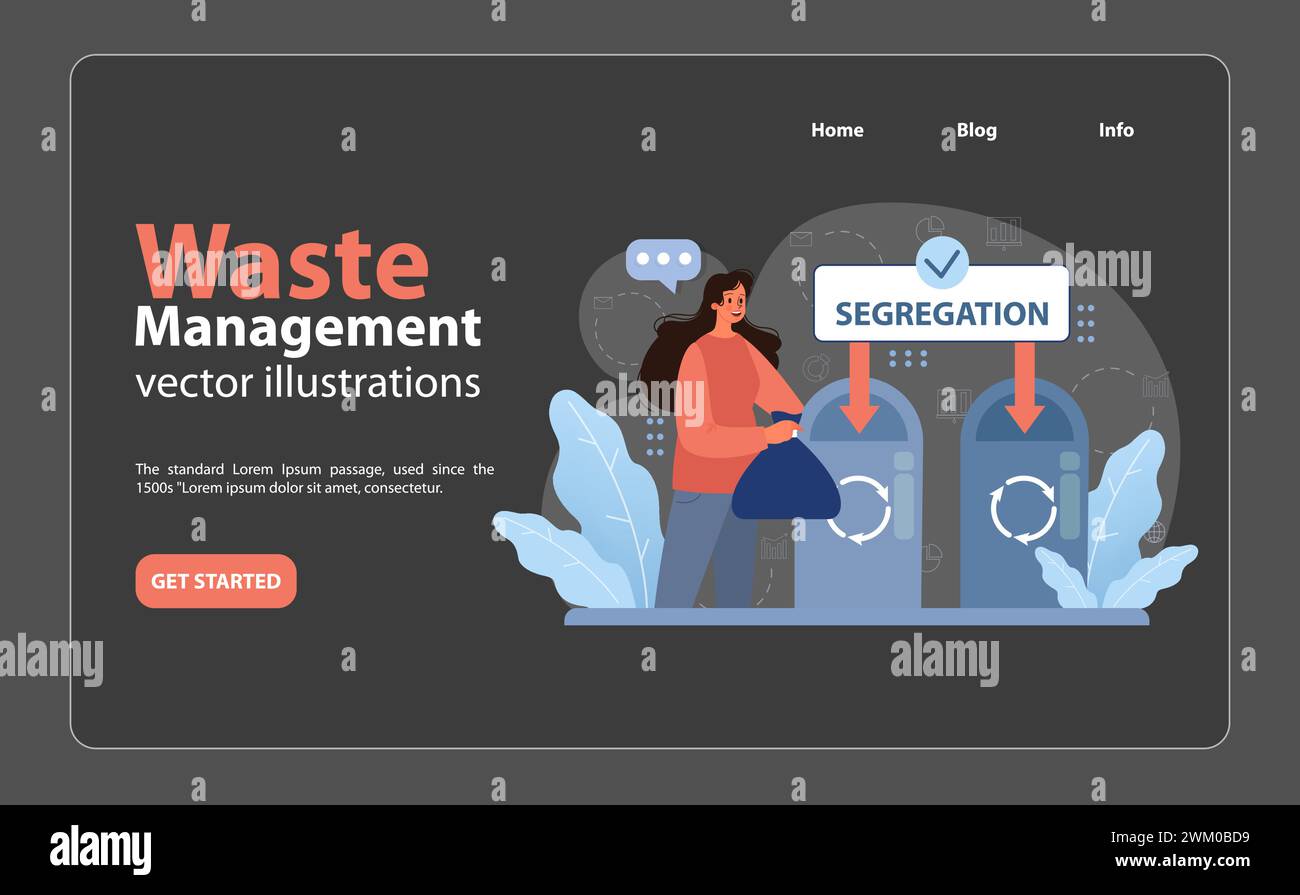 Efficient Waste Segregation concept. Cheerful woman placing trash into designated bins ...