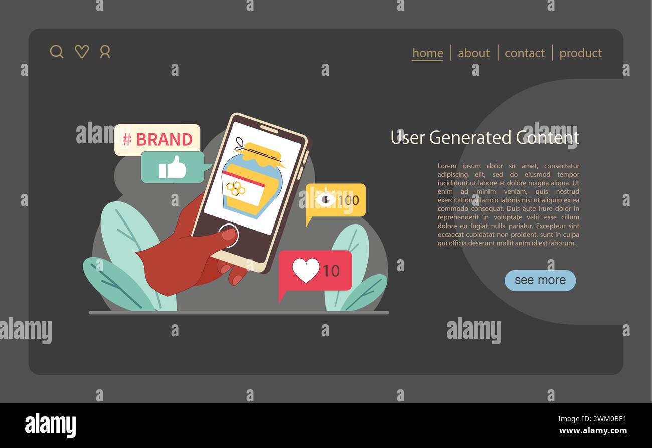 User Generated Content concept. Showcasing brand engagement through social media interactions ...