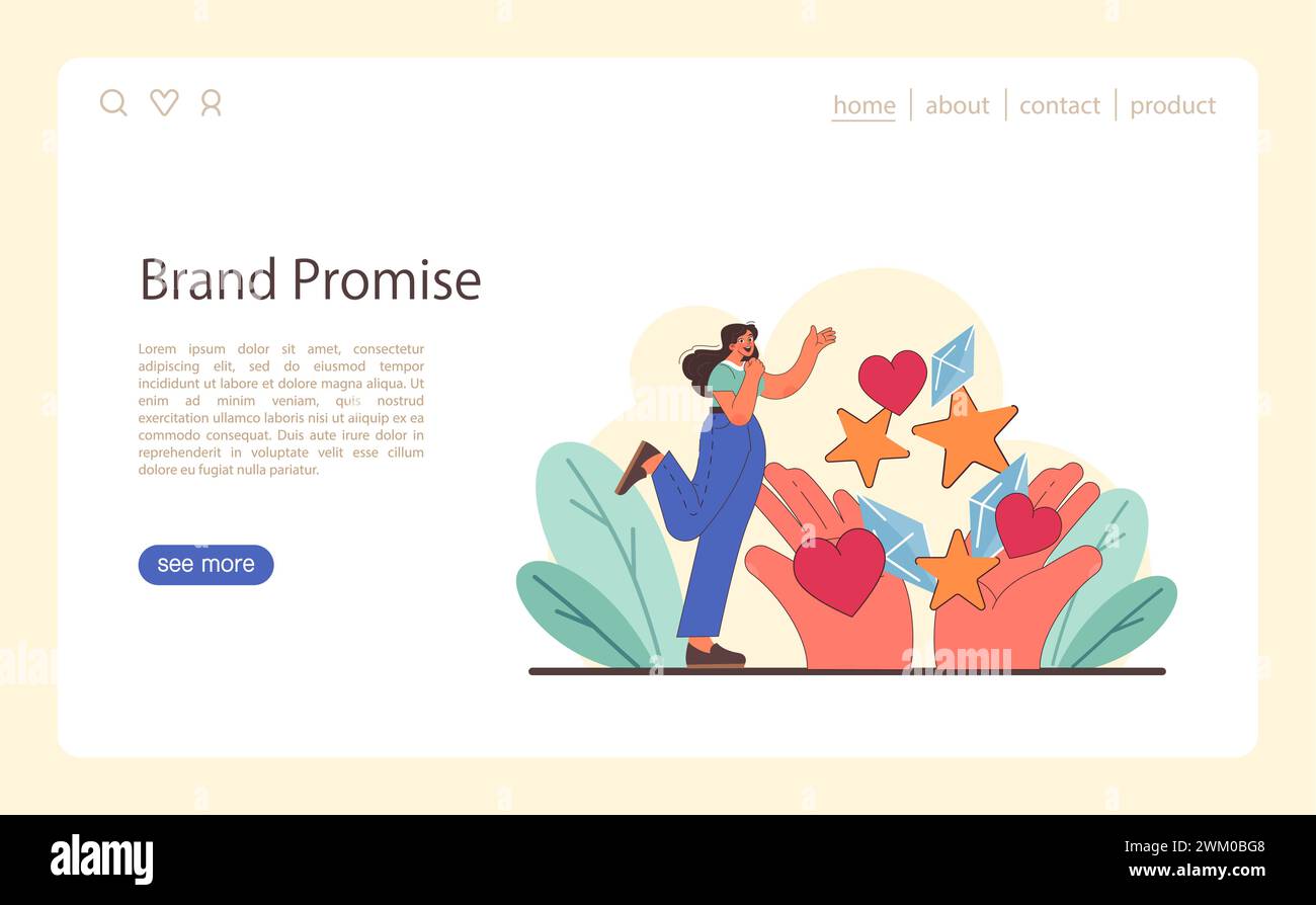 Brand Promise concept. A joyful consumer engages with symbols of love ...