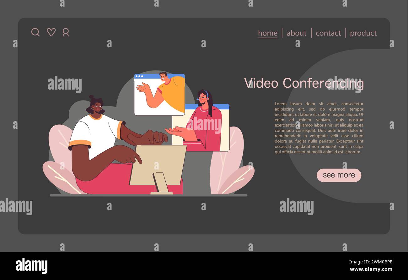 Video Conferencing concept. Virtual meeting with team members actively ...