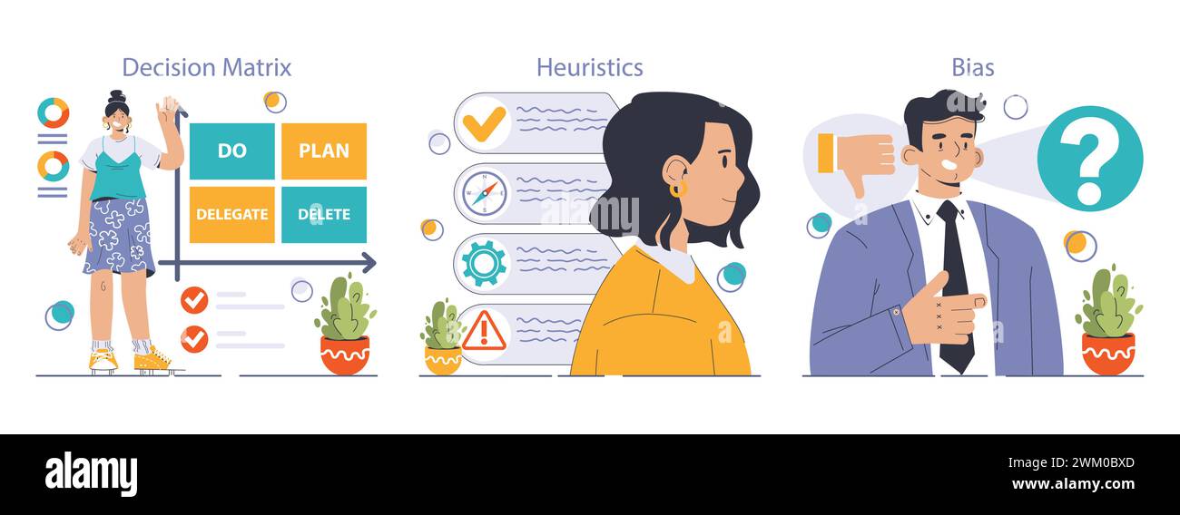 Decision-making set. Strategic thinking, brainstorming and solution ...