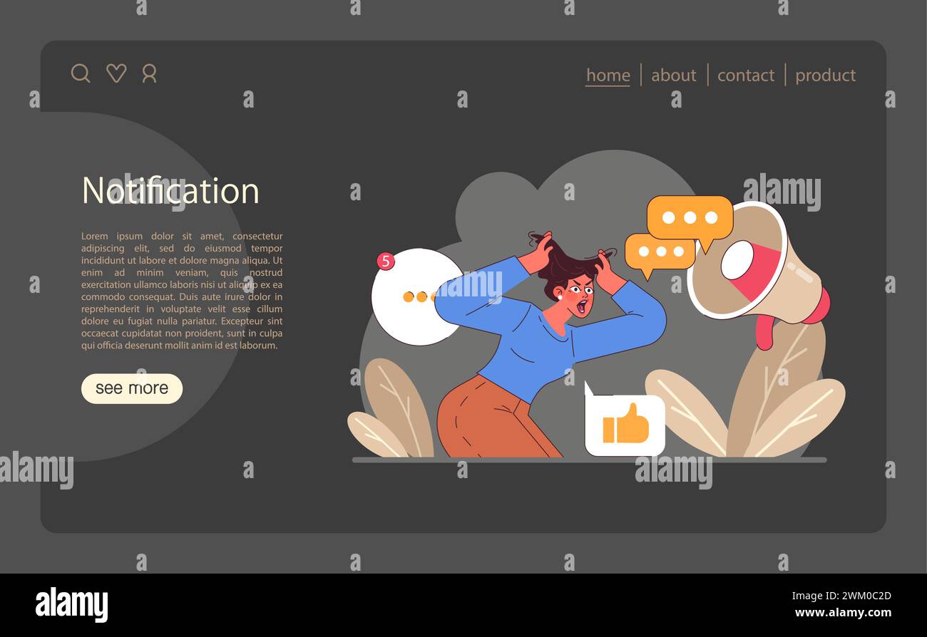 Digital detox web or landing dark or night mode set. Characters ...