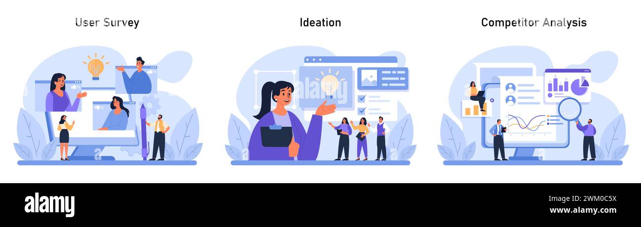 Design Thinking set. Essential steps in creative problem-solving ...