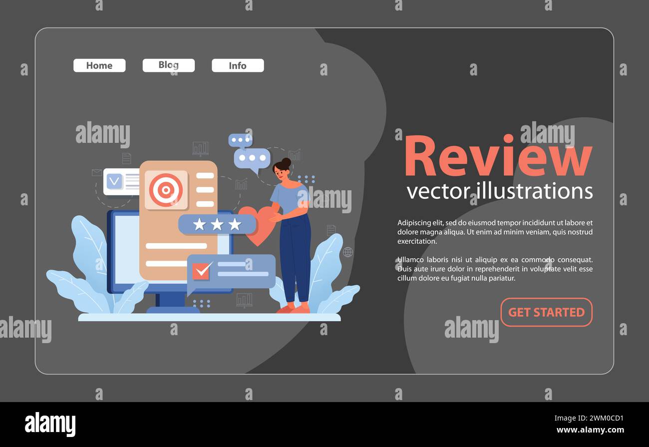 Feedback and evaluation illustrated. Woman interacting with performance ...