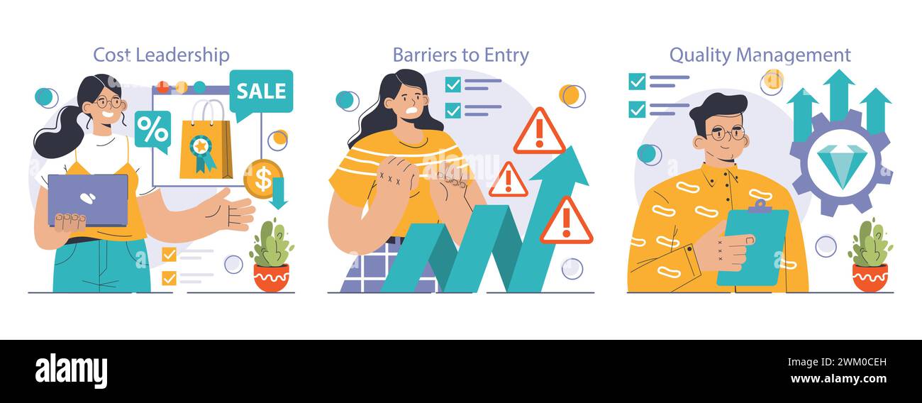 Competitive advantage set. Advertising and marketing business strategy ...