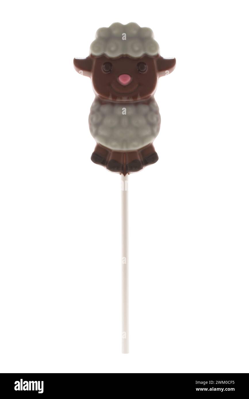 Milk chocolate sheep on a stick on white background Stock Photo - Alamy