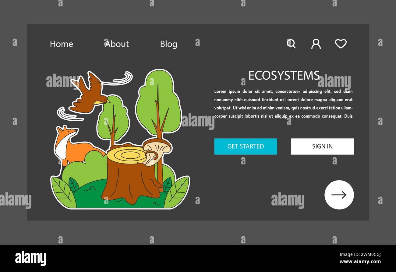 Ecosystem web banner or landing page dark or night mode. Wildlife and ...