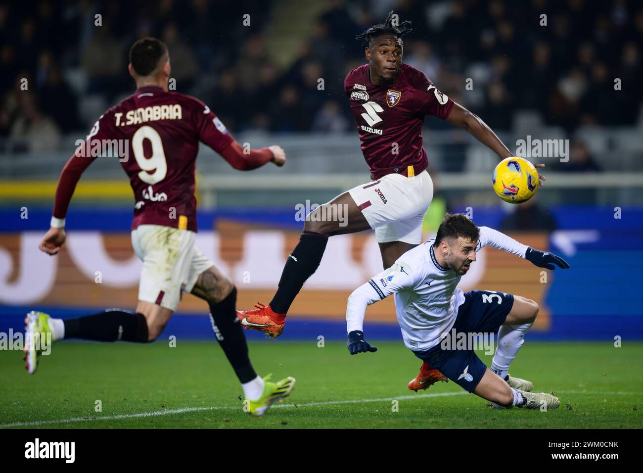 Turin, Italy. 22 February 2024. Duvan Zapata of Torino FC competes for ...
