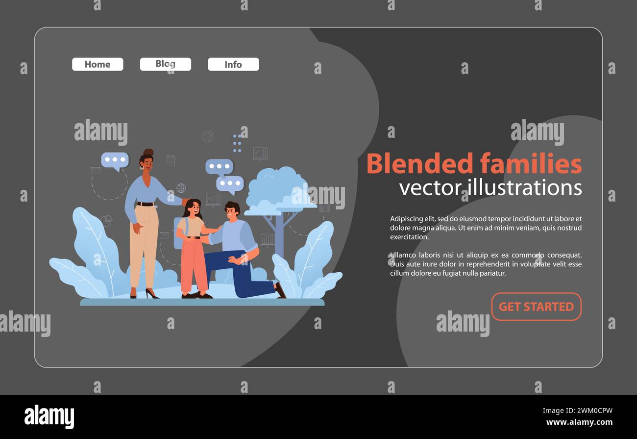 Blended Family Dynamics. A young girl stands close to her father, with ...