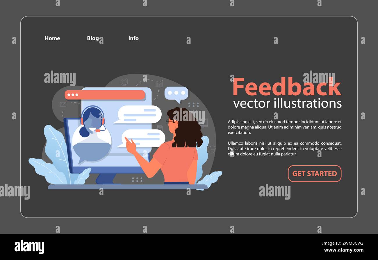 Feedback concept. Woman interacts with virtual assistant on computer ...