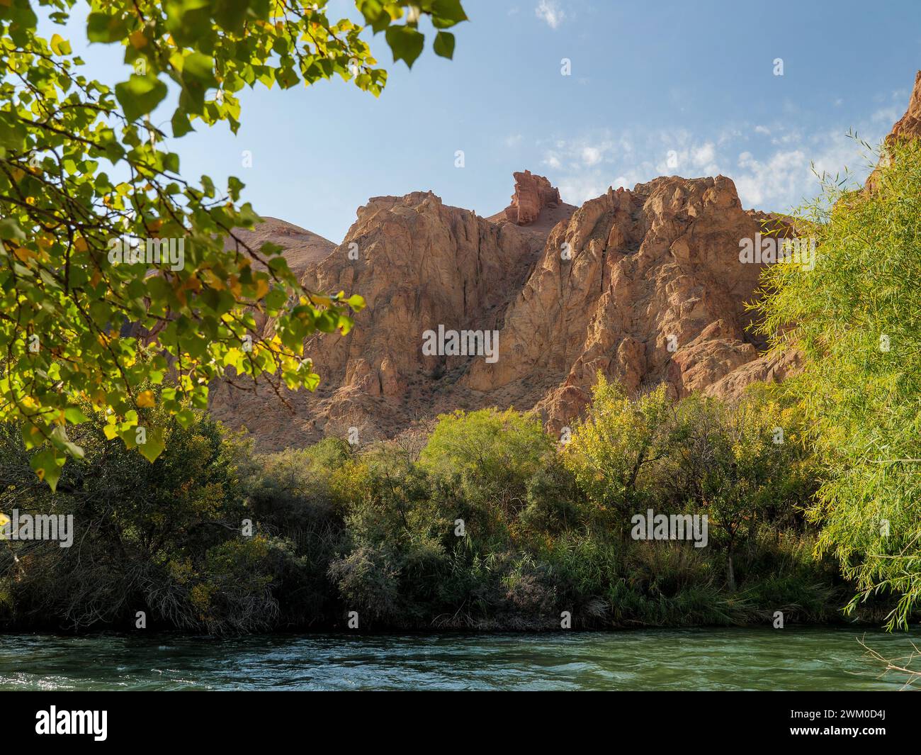In the canyon of the Charyn River. Mountain river among rocky cliffs of ...
