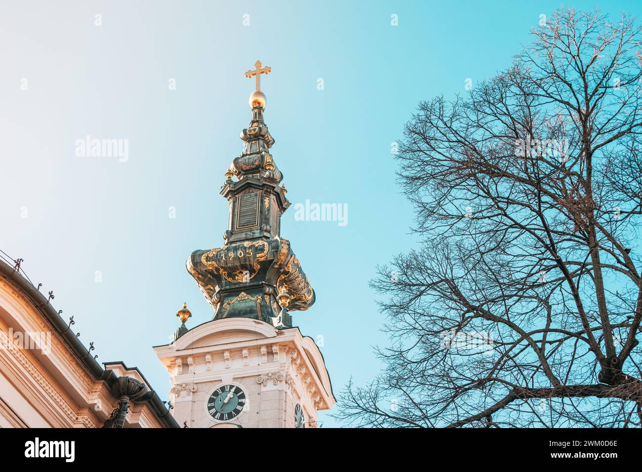 majestic architecture of Novi Sad's iconic church, its blue hues ...