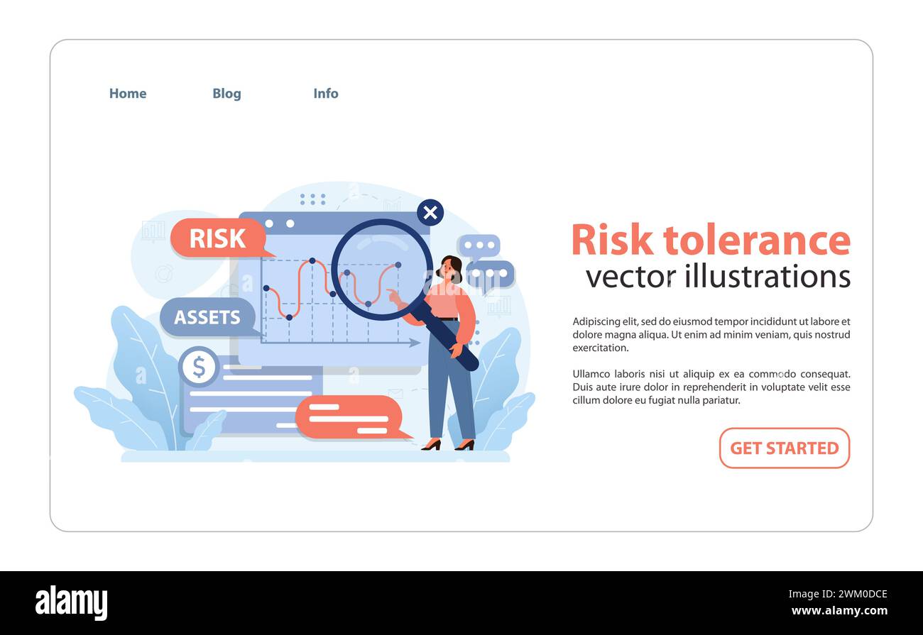 Risk tolerance concept. Woman analyzes financial graph, evaluating ...
