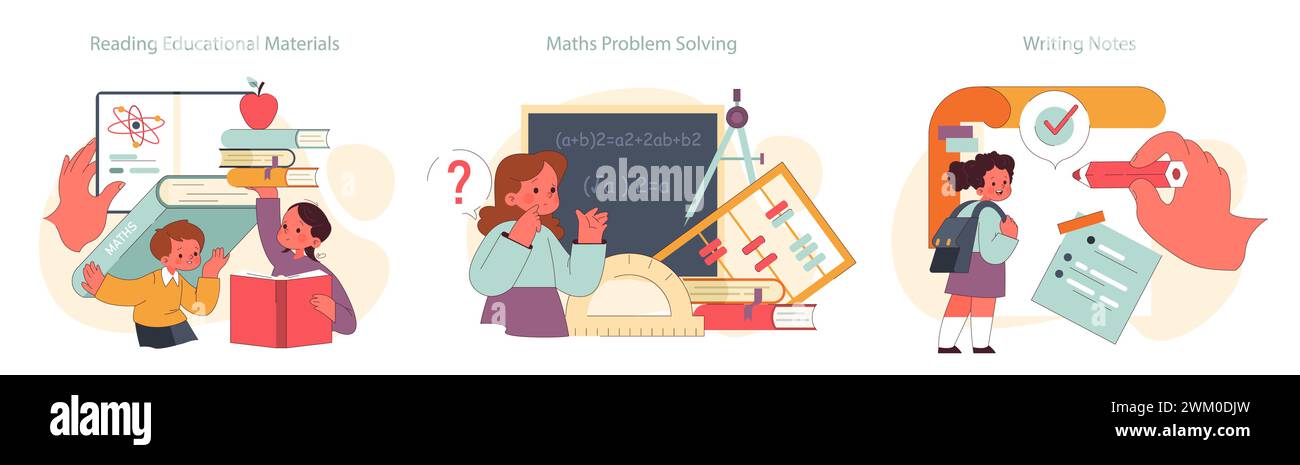 Children learn set. Elementary school classes. Children engaging in ...