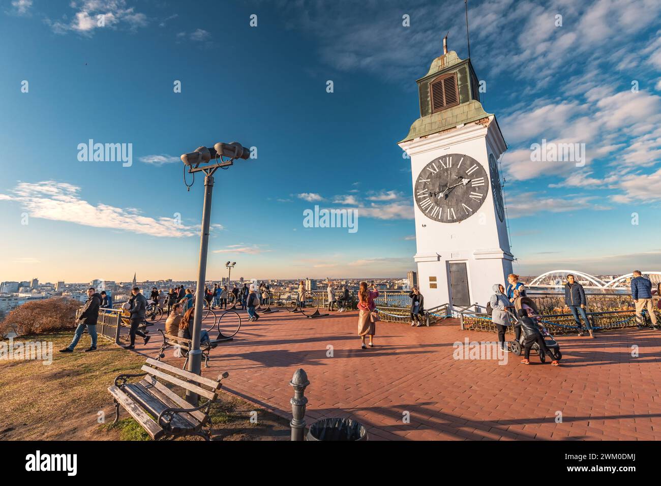 04 January 2024, Novi Sad, Serbia: sun sets over Novi Sad, the iconic ...
