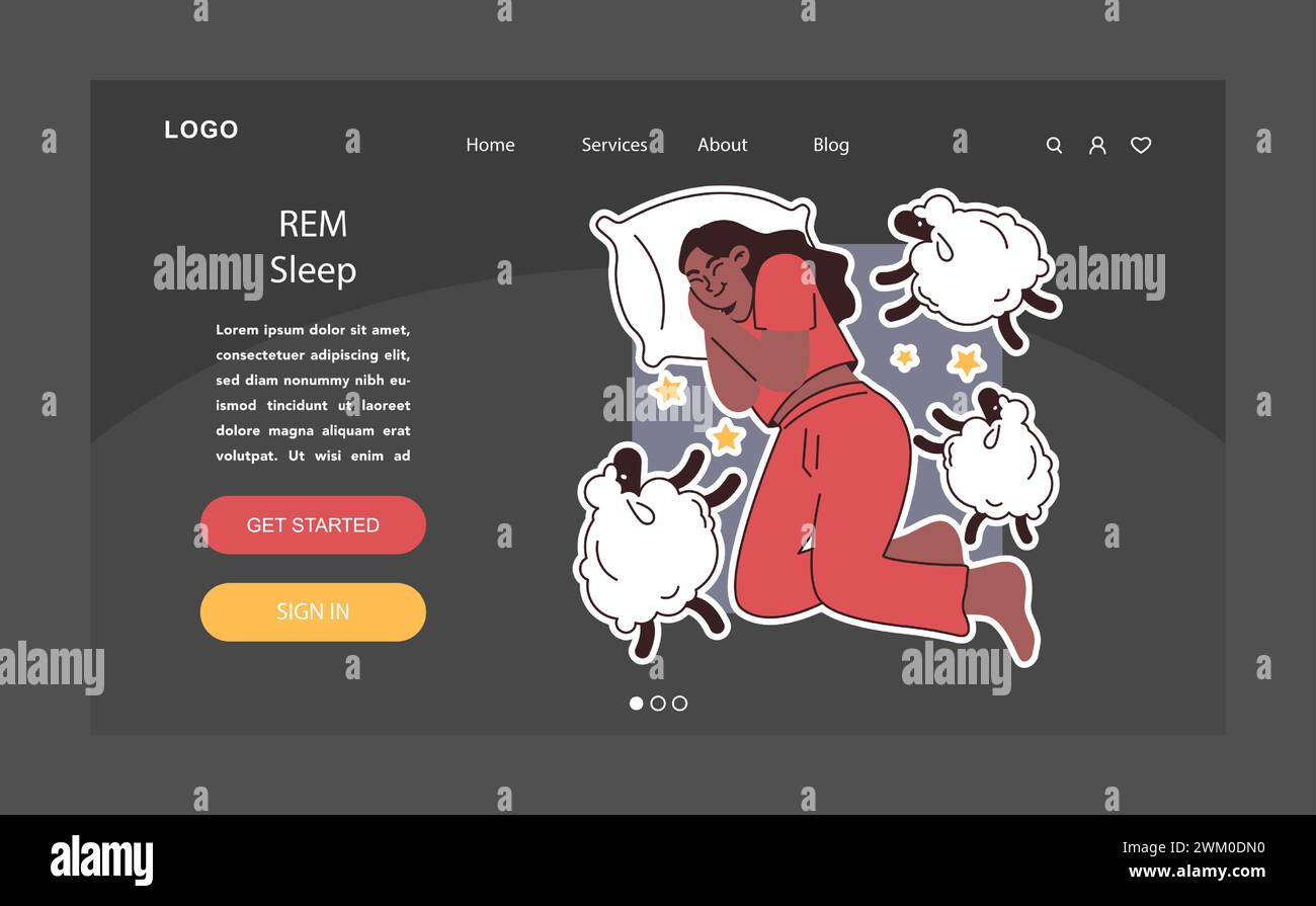 REM or rapid eye movement sleep stage dark or night mode web, landing ...