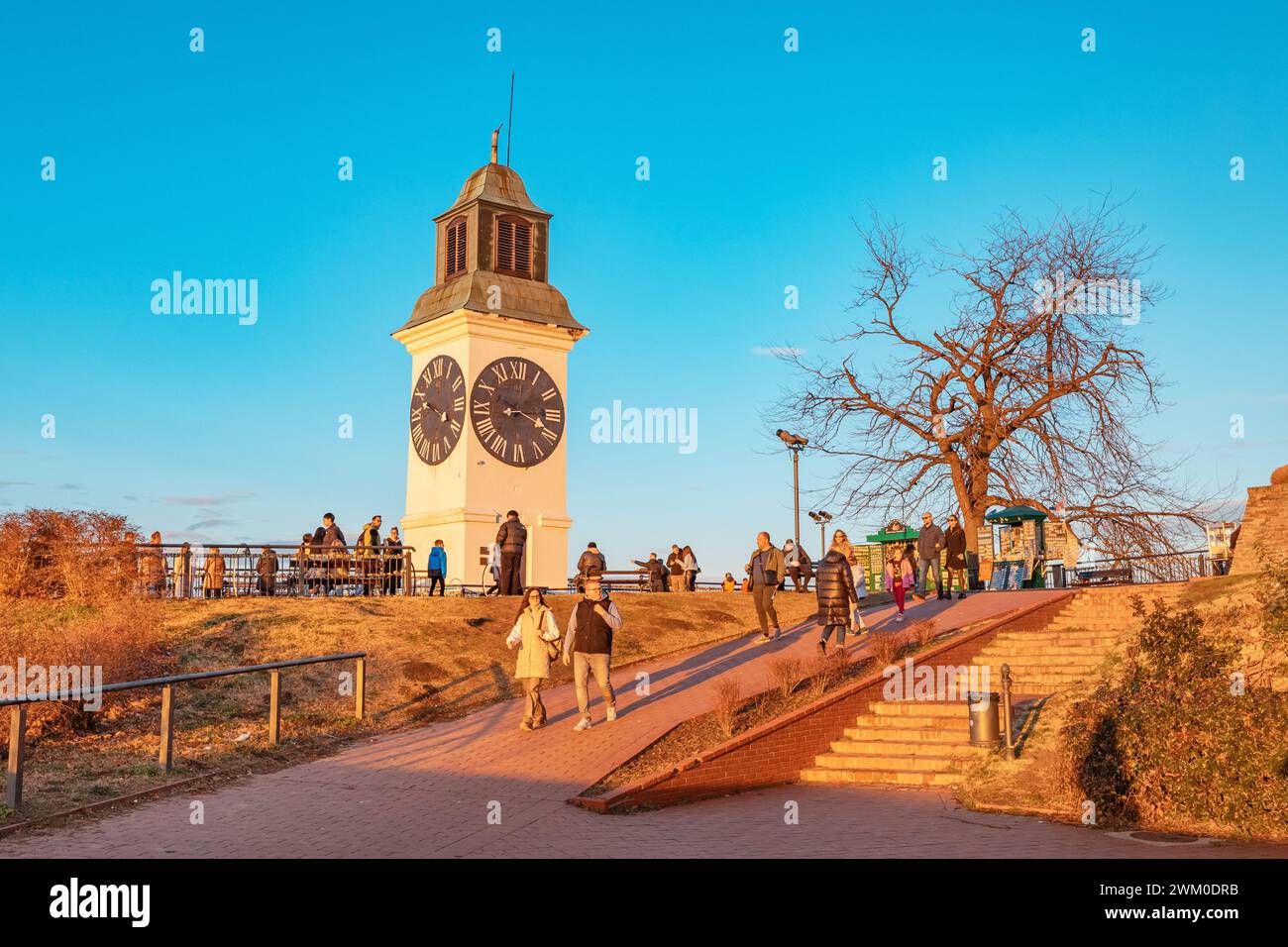 04 January 2024, Novi Sad, Serbia: historic clock tower of Petrovaradin ...
