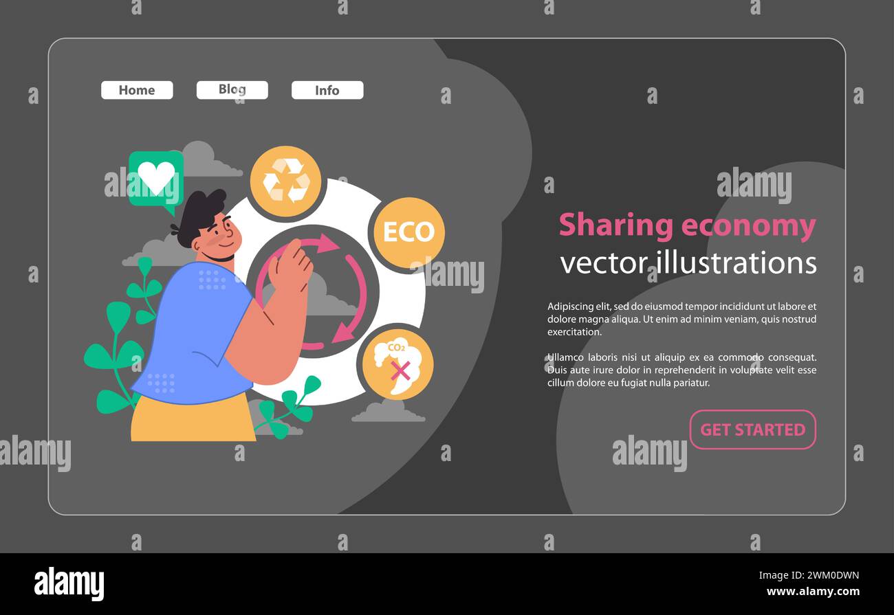 Sharing economy web or landing. Celebrating collaborative consumption and reduced carbon ...