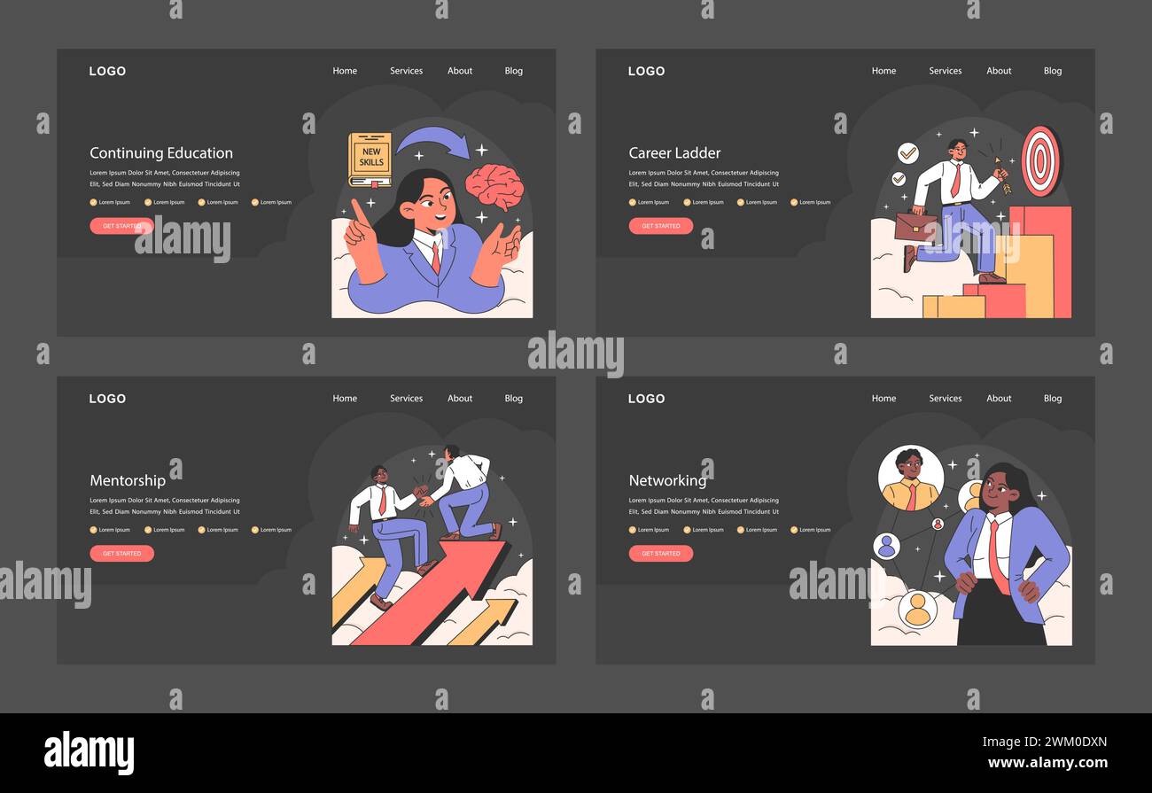 Professional growth web or landing set. Pathways and strategies for ...