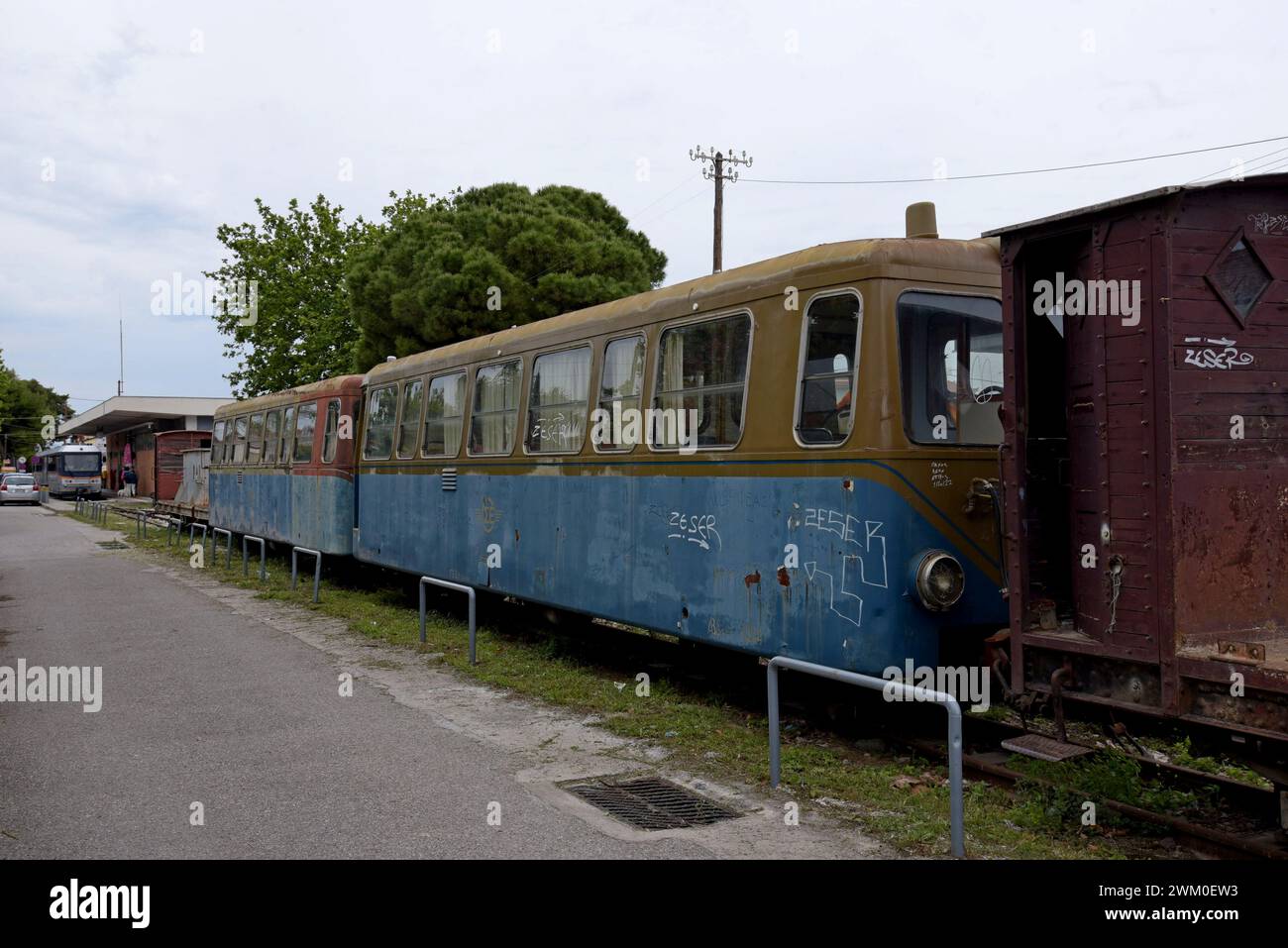 Disused DMU diesel railcars of the Diakopto rack railway, Peloponnese ...